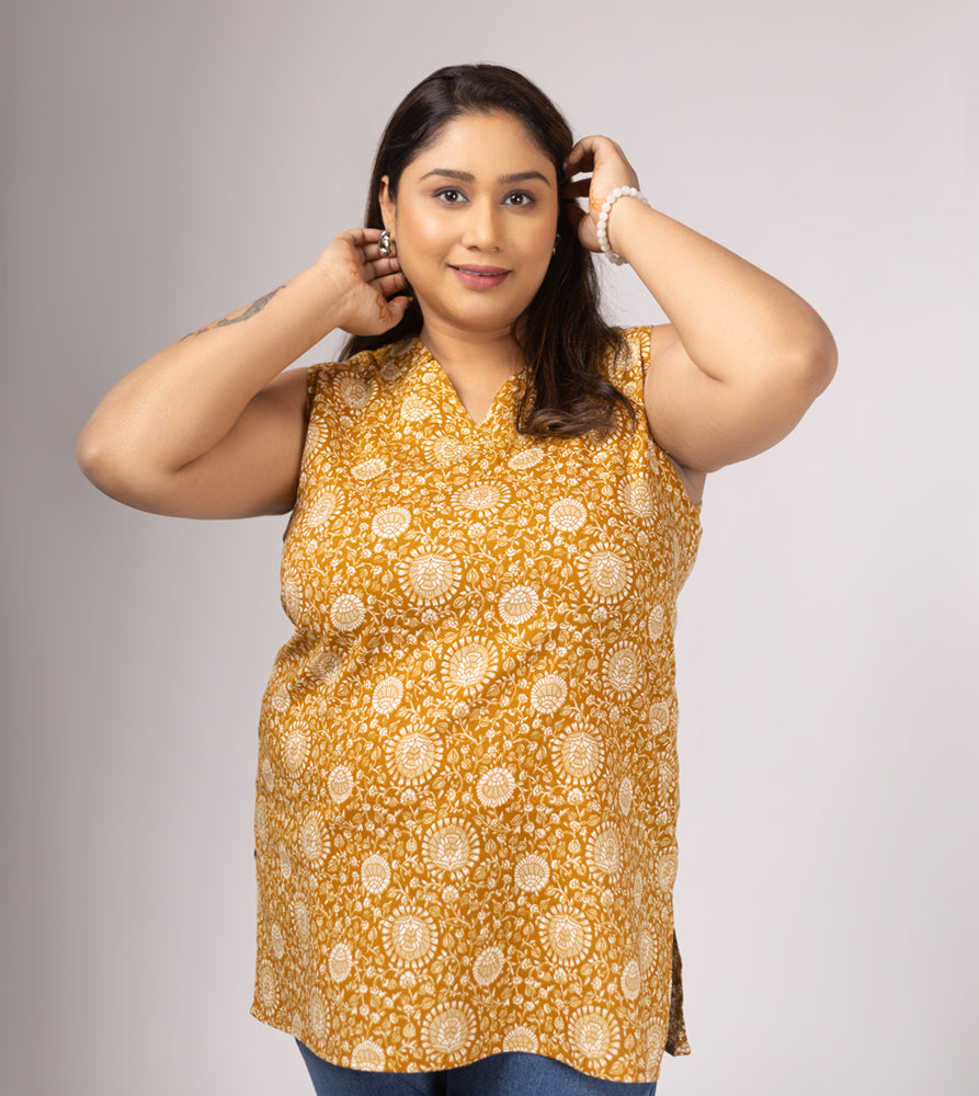Sizeupp | Plus Size Tunic For Women | XL - 7XL | | Print | Ochre Yello